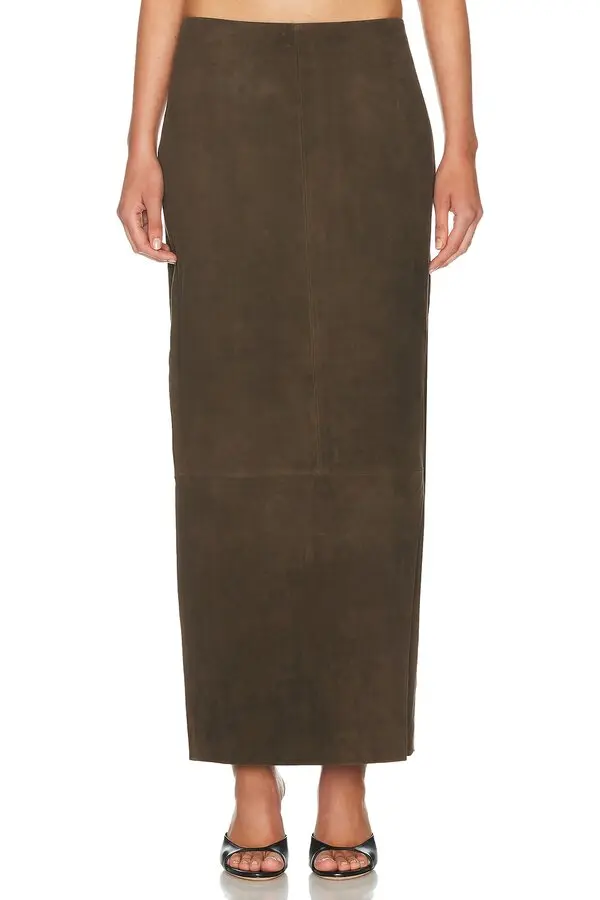 ST. AGNI Suede Column Maxi Skirt - Khaki