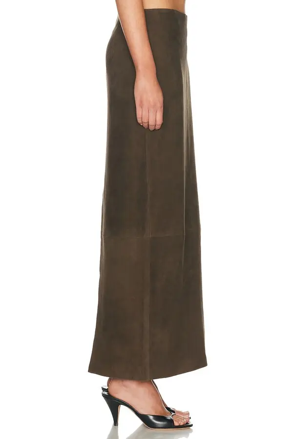 ST. AGNI Suede Column Maxi Skirt - Khaki