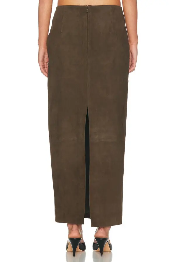 ST. AGNI Suede Column Maxi Skirt - Khaki