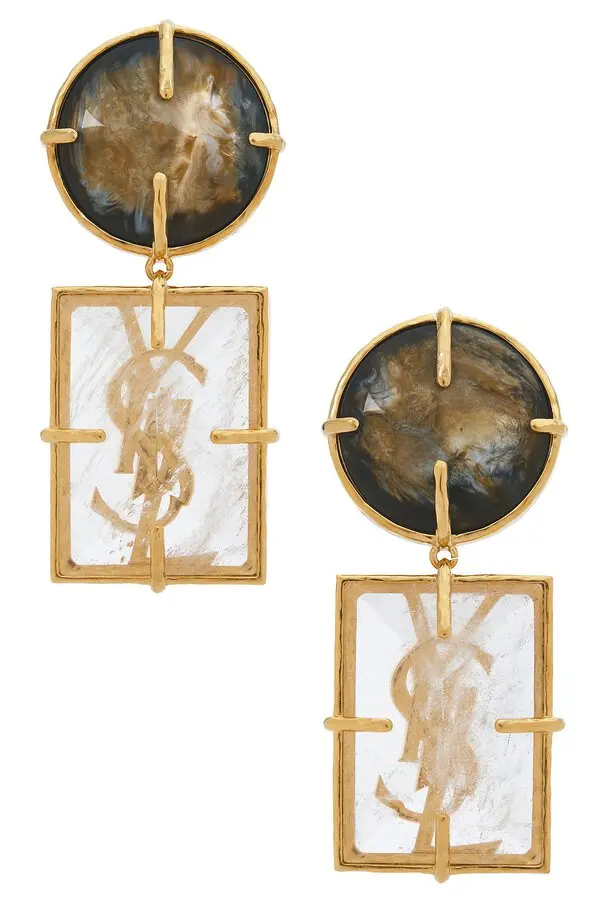 Saint Laurent Oversized Geometric Earrings - Or 3n Patine & Crystal