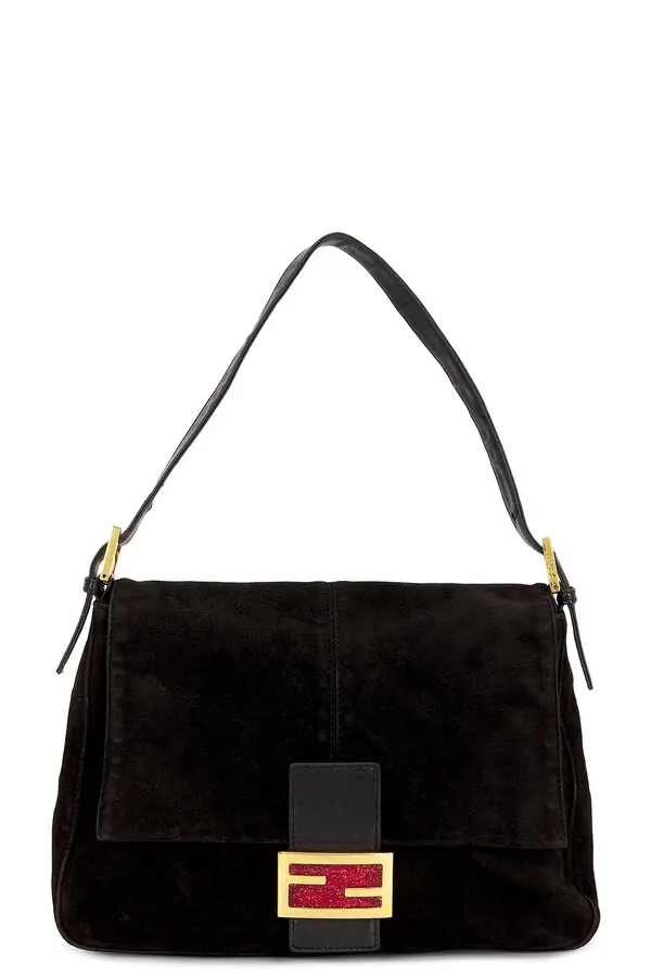 Fendi Mama Baguette Shoulder Bag In Suede - Black