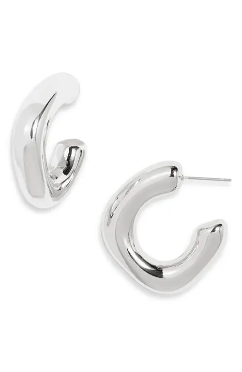 OPEN EDIT Puffy Square Hoop Earrings - Silver