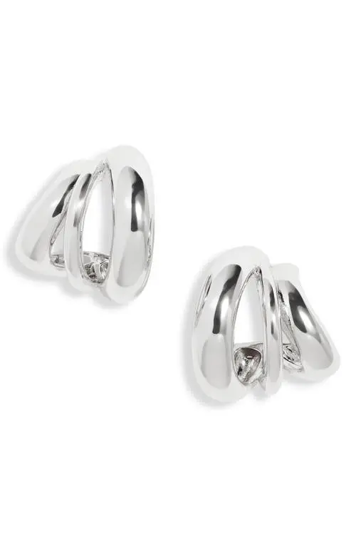 OPEN EDIT Curved Triple Hoop Earrings - Silver