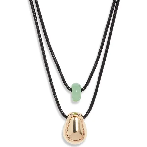 OPEN EDIT Layered Pendant Necklace With Braided Cord - Green- Black- Gold