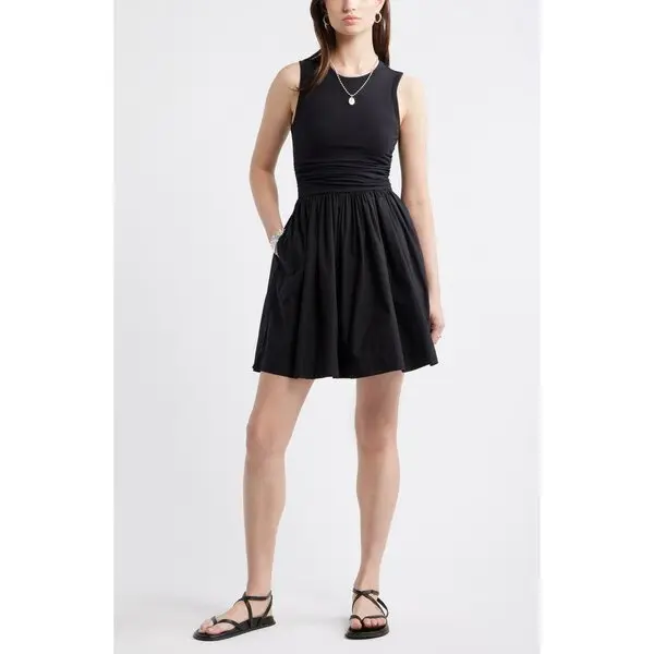 Treasure & Bond Cinched Knit Fit & Flare Dress - Black