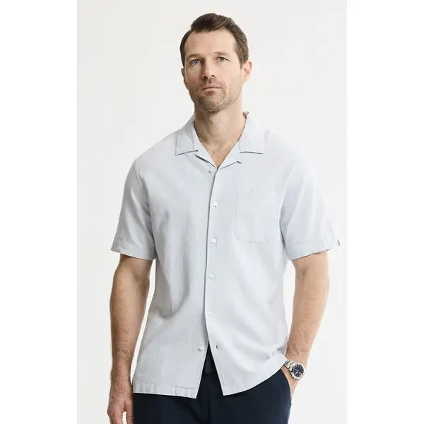 JACHS Linen Blend Short Sleeve Camp Shirt - Light Grey