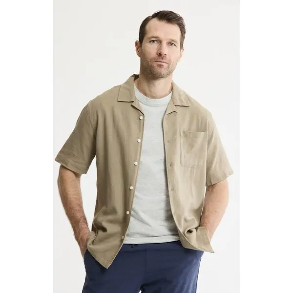 JACHS Linen Blend Short Sleeve Camp Shirt - Mocha