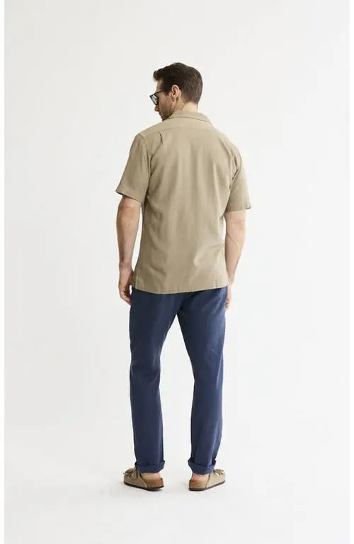 JACHS Linen Blend Short Sleeve Camp Shirt - Mocha