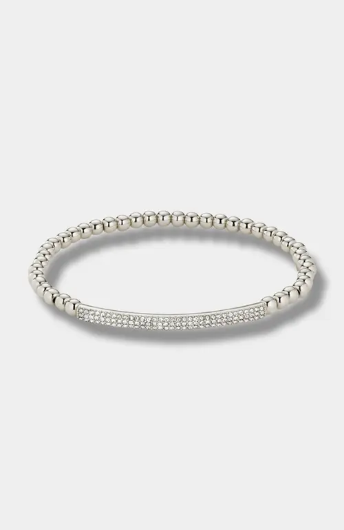 Stella & Dot Tribute Beaded Stretch Bracelet With Pave Bar - Silver