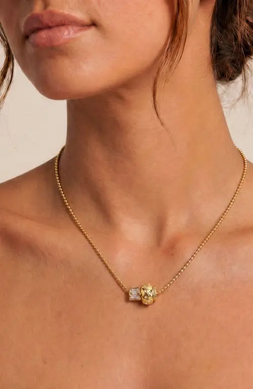 Stella & Dot Delicate Rondelle Necklace With Simulated Diamonds In 12 Karat -plated Brass