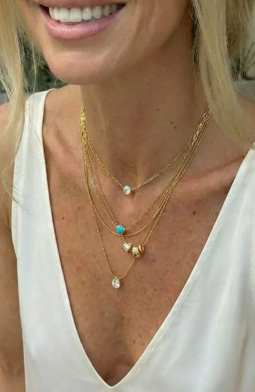 Stella & Dot Delicate Rondelle Necklace With Simulated Diamonds In 12 Karat -plated Brass