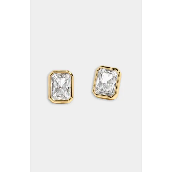 Stella & Dot Emerald Cut Bezel Set Stud Earrings - Gold