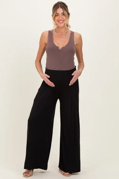 PINKBLUSH Smocked Waist Wide Leg Pants - Black
