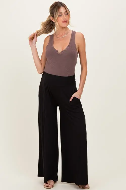 PINKBLUSH Smocked Waist Wide Leg Maternity Pants
