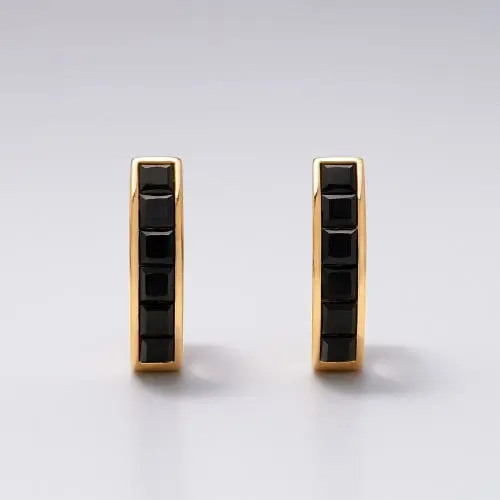 IVY & PEARL CO. Onyx Huggie Earrings In 14k Filled