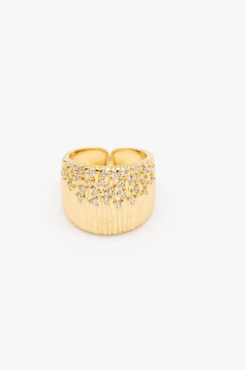 IVY & PEARL CO. Sculptural 24k -filled Ring With Cubic Zirconia - Gold