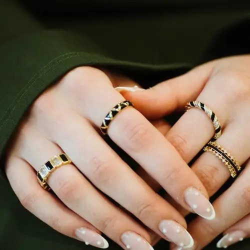 IVY & PEARL CO. Valentina Ring With Geometric Enamel Design In 24k -filled Metal