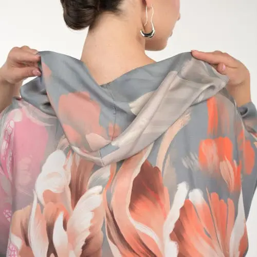 SILK&SOUL Hooded Tunic With Floral Print - Orange