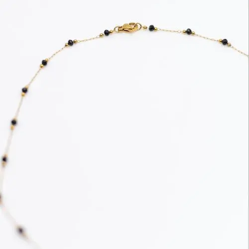 IVY & PEARL CO. Nocturnal Bead Necklace Filled Chain With Faceted Onyx Accents