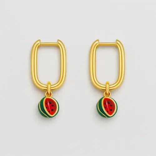 IVY & PEARL CO. Valoria Freedom Hoops With Enamel Watermelon Charm - Gold