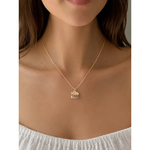 IVY & PEARL CO. Cloud And Gemstone Drop Necklace - Gold