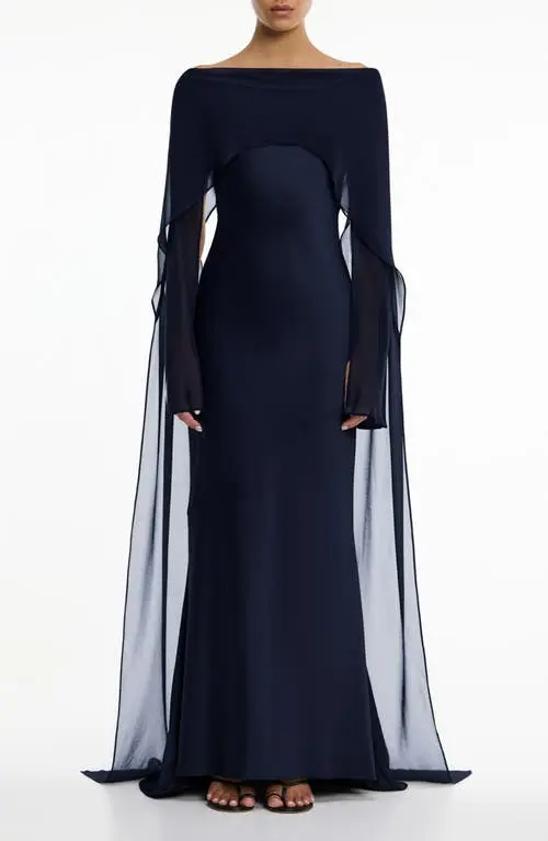 Significant Other Devlyn Chiffon Drape Long Sleeve Gown - Sapphire