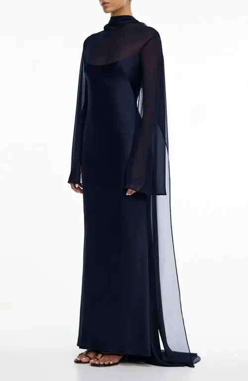 Significant Other Devlyn Chiffon Drape Long Sleeve Gown - Sapphire