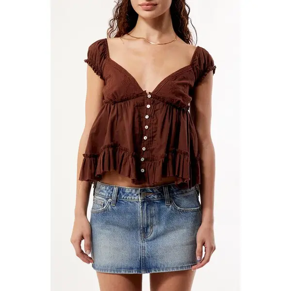 PACSUN Ellie Embroidered Lace Trim Top