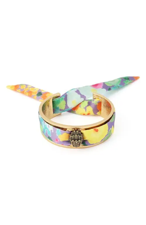Kurt Geiger Floral Fabric Tie Cuff Bracelet With Eagle Head Motif - Gold/multi