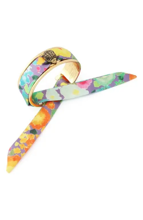 Kurt Geiger Floral Fabric Tie Cuff Bracelet With Eagle Head Motif