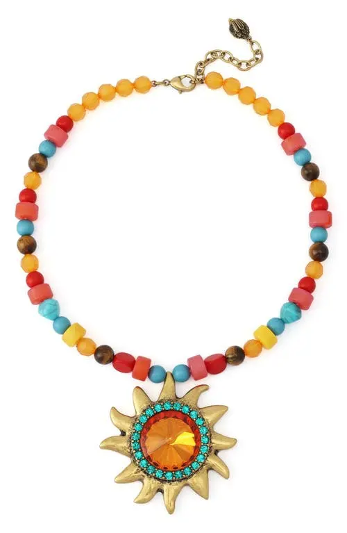 Kurt Geiger Beaded Sun Pendant Collar Necklace - Gold/multi