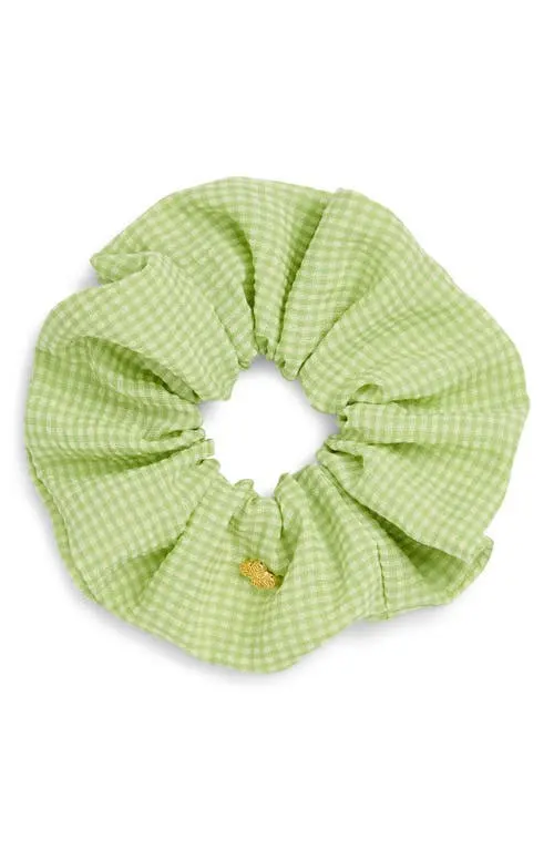 L. Erickson Sunstar Gingham Scrunchie With Bee Charm - Green