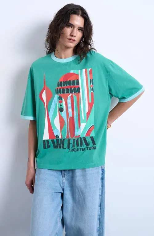 Topshop Barcelona Graphic Oversized Cotton T-shirt