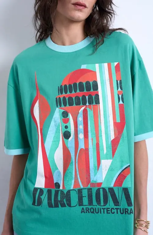 Topshop Barcelona Graphic Oversized Cotton T-shirt
