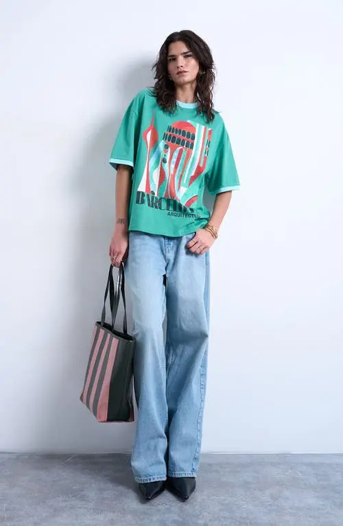 Topshop Barcelona Graphic Oversized Cotton T-shirt