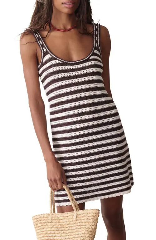 Marine Layer Sleeveless Crochet Stripe Mini Dress - Brown/white Stripe