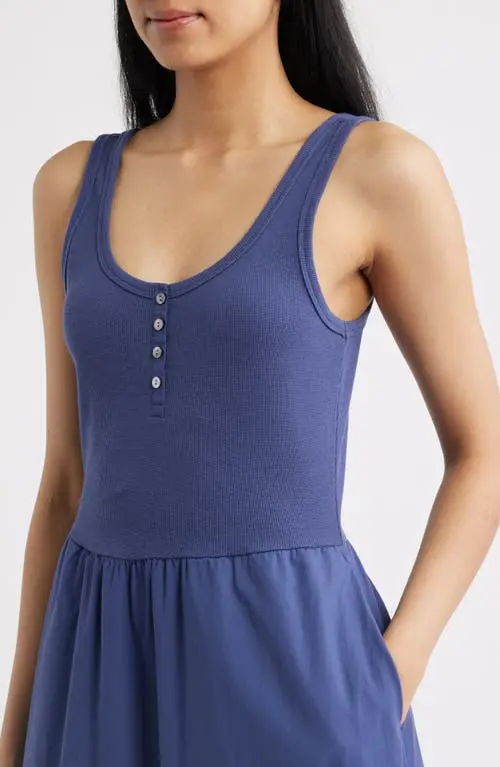 Marine Layer Lexi Rib & Poplin Sleeveless Midi Dress - Navy