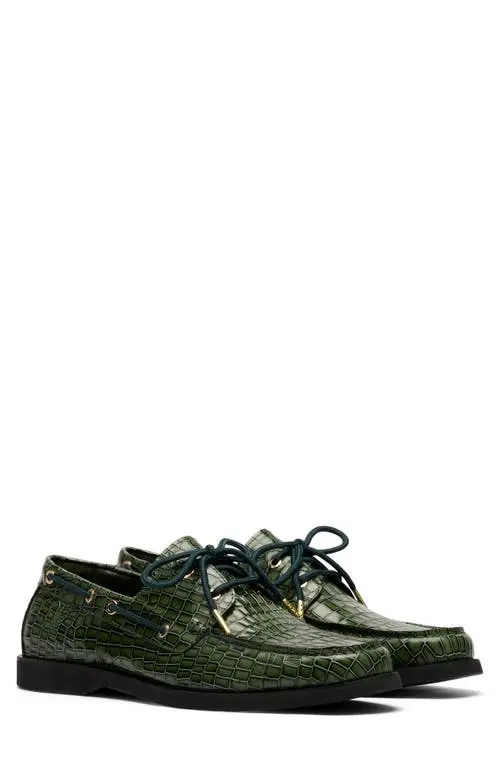 MARC NOLAN Crocodile Effect Leather Boat Shoes - Green Croc
