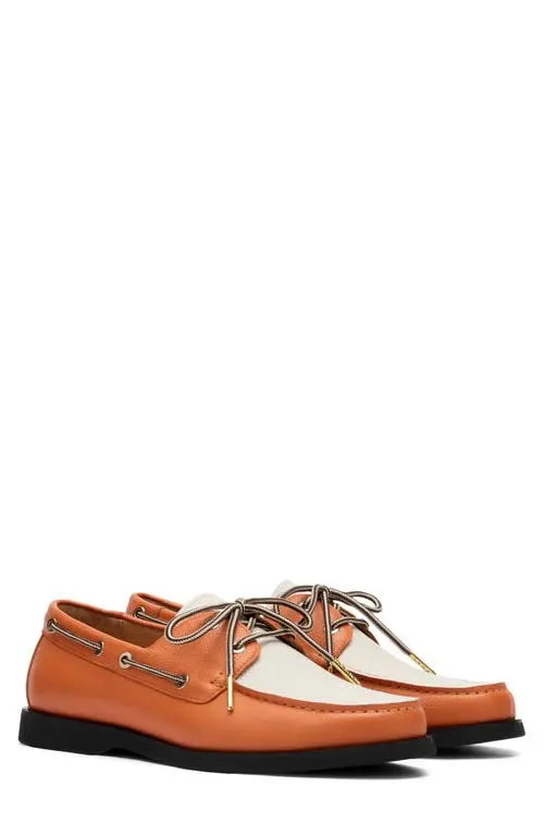 MARC NOLAN Crocodile Effect Leather Boat Shoes - Orange/white