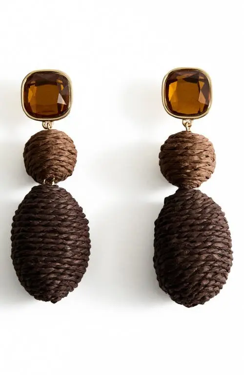 Mango Raffia Drop Earrings - Brown