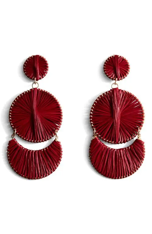 Mango Geometric Textured Drop Earrings - Red