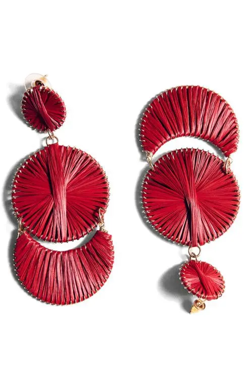 Mango Geometric Textured Drop Earrings - Red
