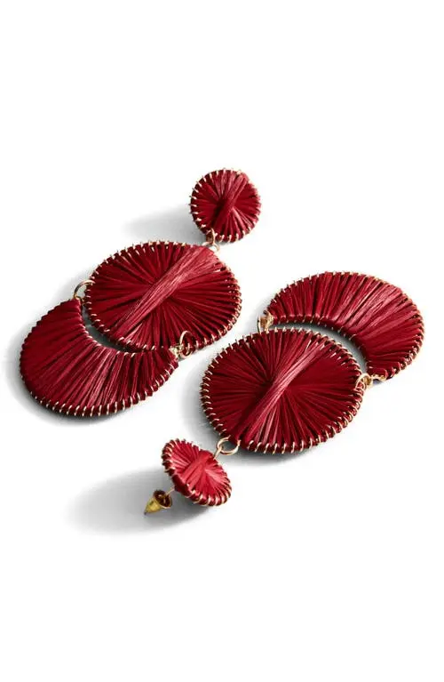 Mango Geometric Textured Drop Earrings - Red