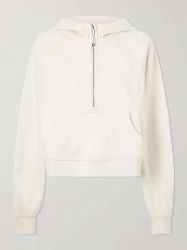 Lululemon Scuba Cropped Cotton-blend Half-zip Hoodie - Ivory
