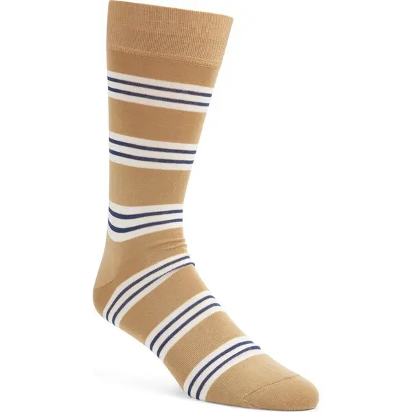 Pantherella Striped Cotton Blend Dress Socks - Camel