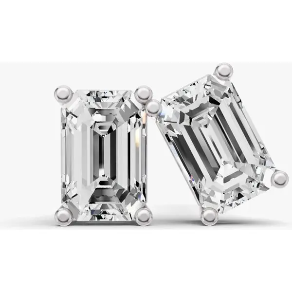 SEREIA OFFICIAL Emerald Cut Solitaire Stud Earrings With 1.00 Ctw Diamond - White Gold
