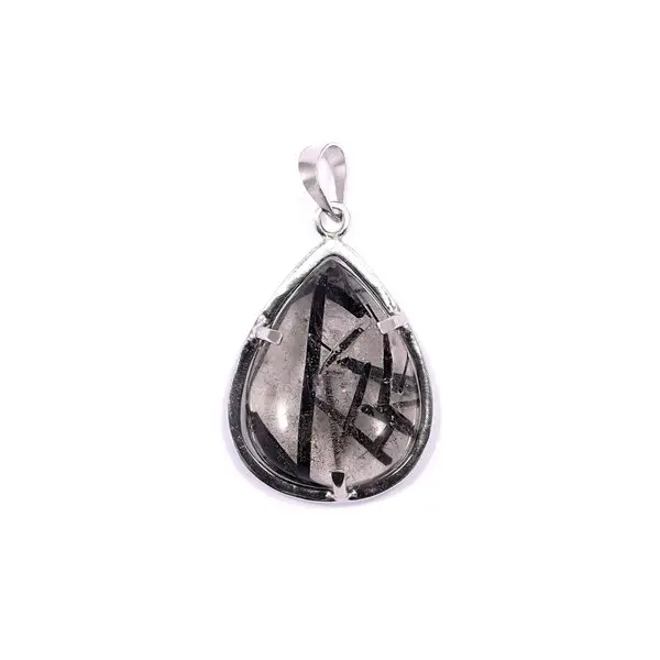 MINERALGEMS ✩ STUDIO Tourmalinated Quartz And Sterling Silver Pendant Necklace - Black/white