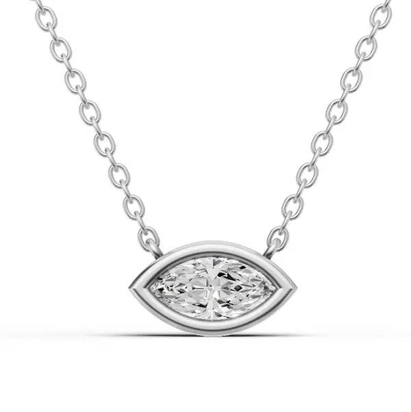 SEREIA OFFICIAL 14k White Gold Marquise Diamond Bezel Solitaire Pendant Necklace - Silver