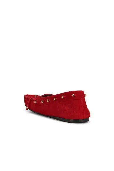 Khaite Milly Flat Suede Loafers With Gold Bead Detailing - Lipstick