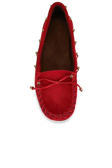 Khaite Milly Flat Suede Loafers With Gold Bead Detailing - Lipstick